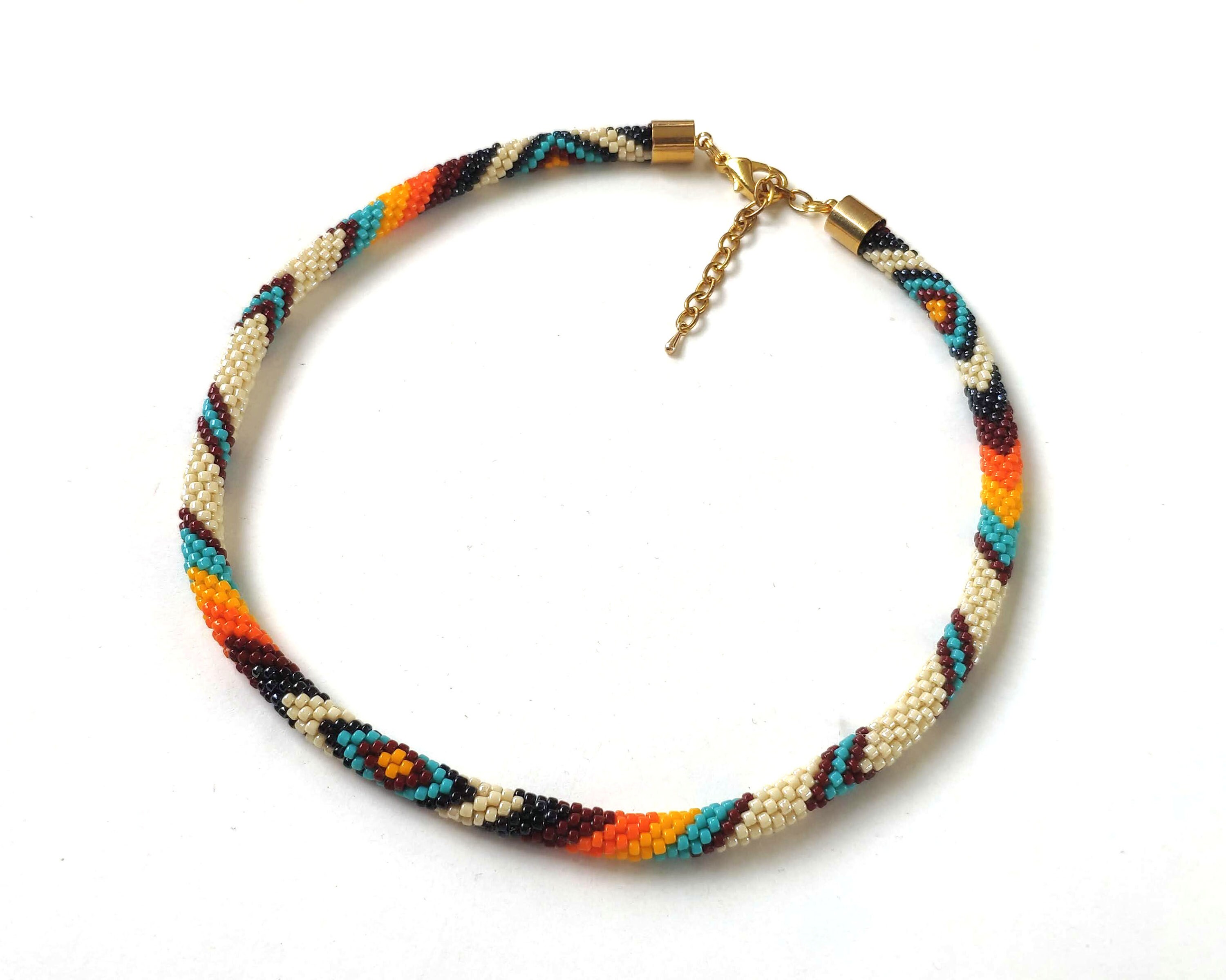 Native American Indian Style Necklace Thin Rope Necklace Long Crochet ...