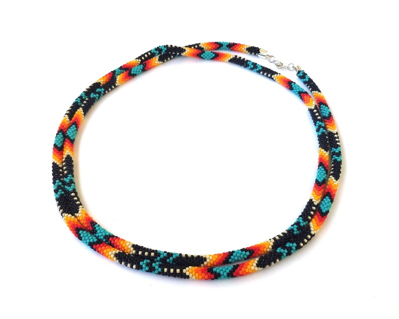 Native American Inspired Necklace Crochet Bead Necklace Thin Rope ...
