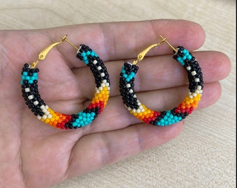 Bone Native American Style Beaded Hoop Earrings - Etsy