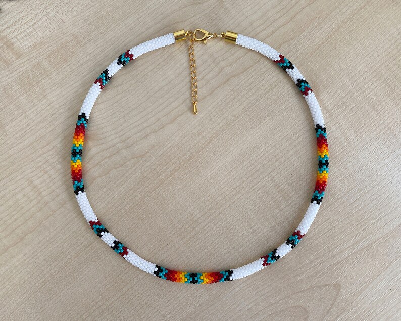Native Style Beaded Necklace Ethnic Necklace White Thin Rope Necklace ...