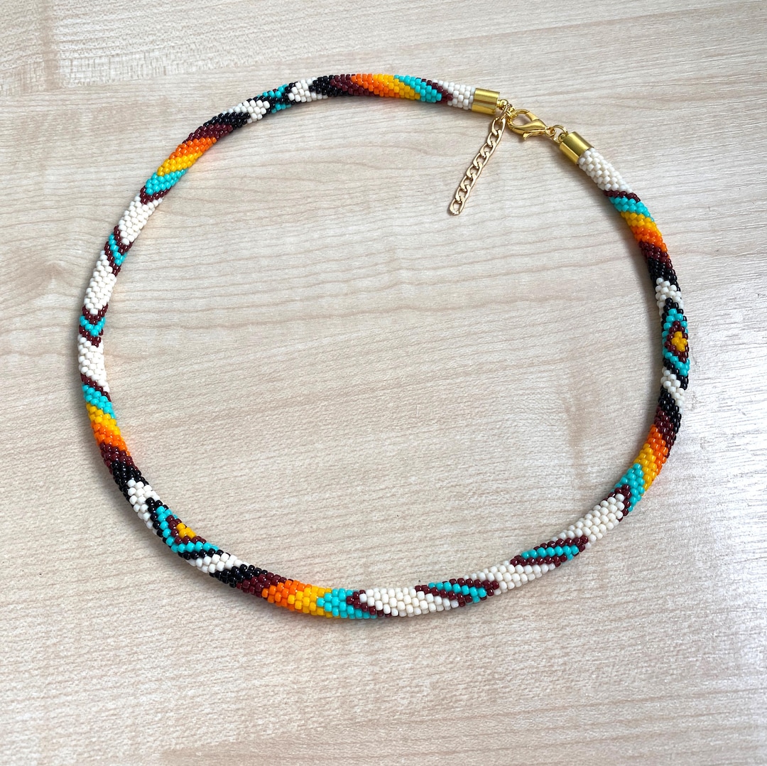 Southwestern Inspired Beaded Necklace: Seed Bead Choker, Tribal Boho ...