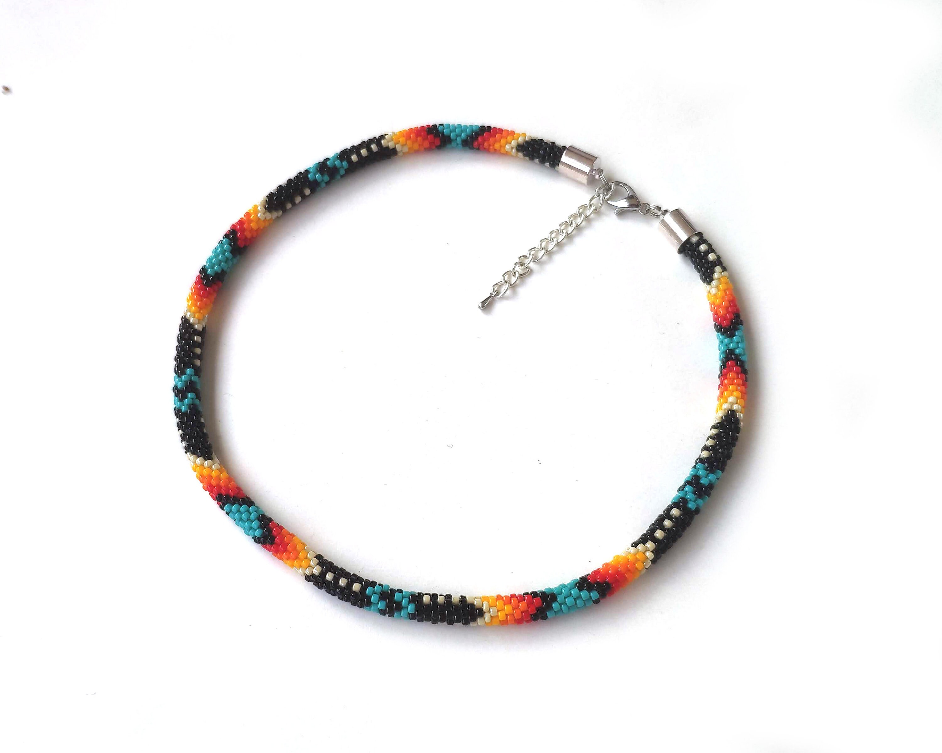 Native American Inspired Necklace Crochet Bead Necklace Thin Rope ...