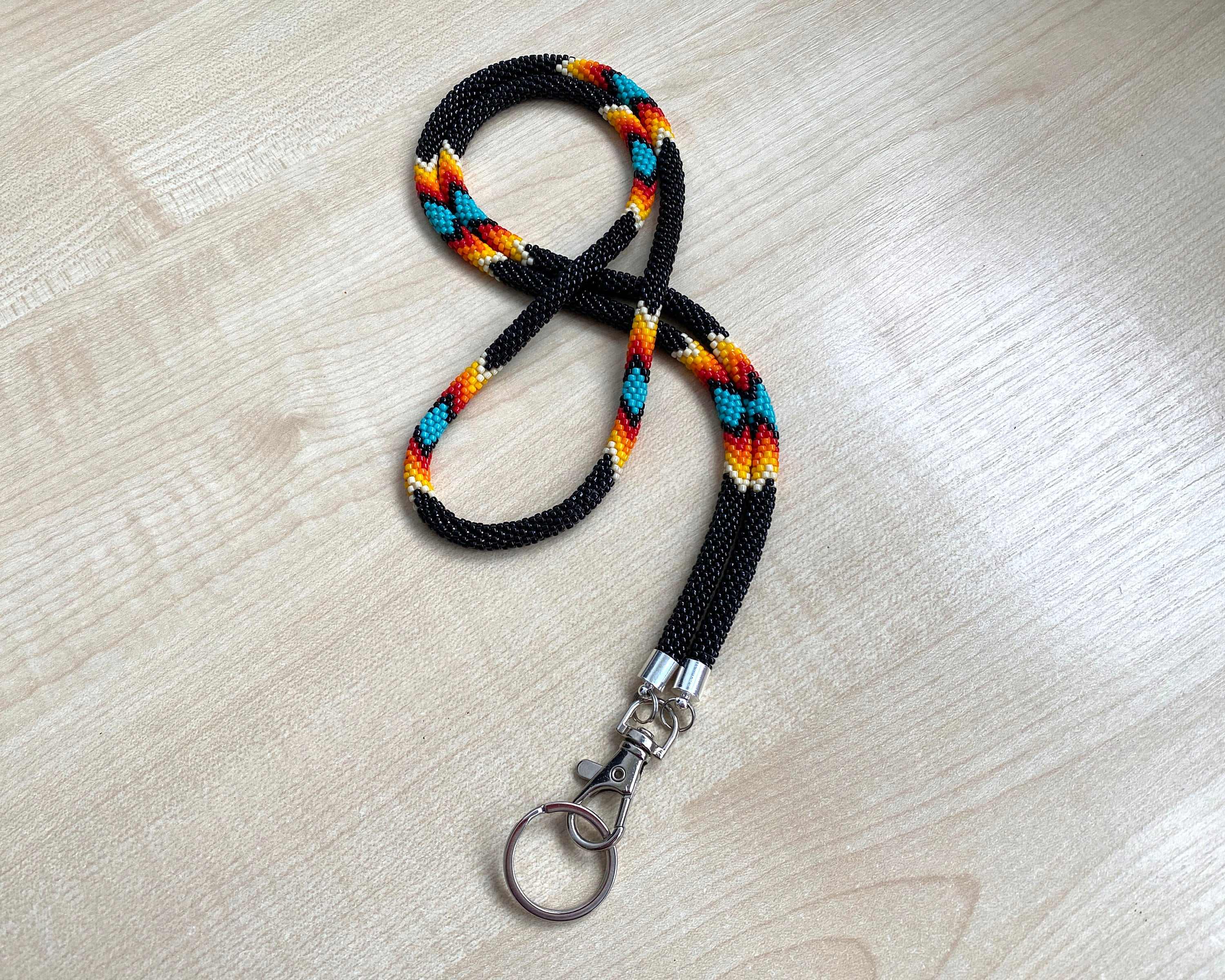 Native American Inspired Beaded Lanyard ID Card Holder Ethnic Style ...