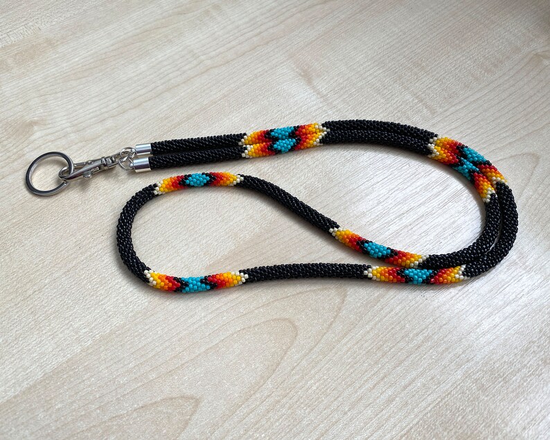 Native American Inspired Beaded Lanyard ID Card Holder Ethnic Style ...