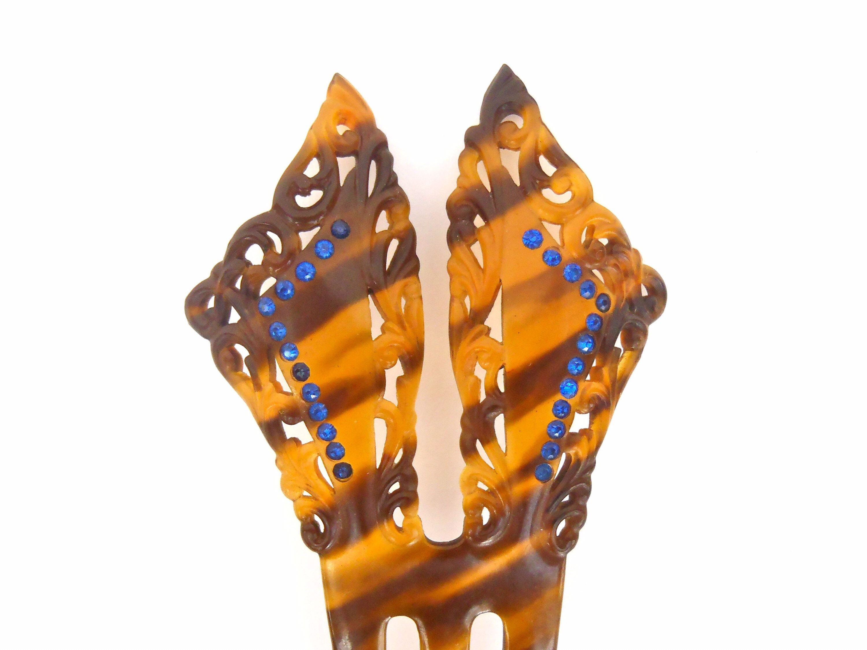 Antique, Late 19th Century (1800s) Hair Comb With Blue Rhinestones - Etsy