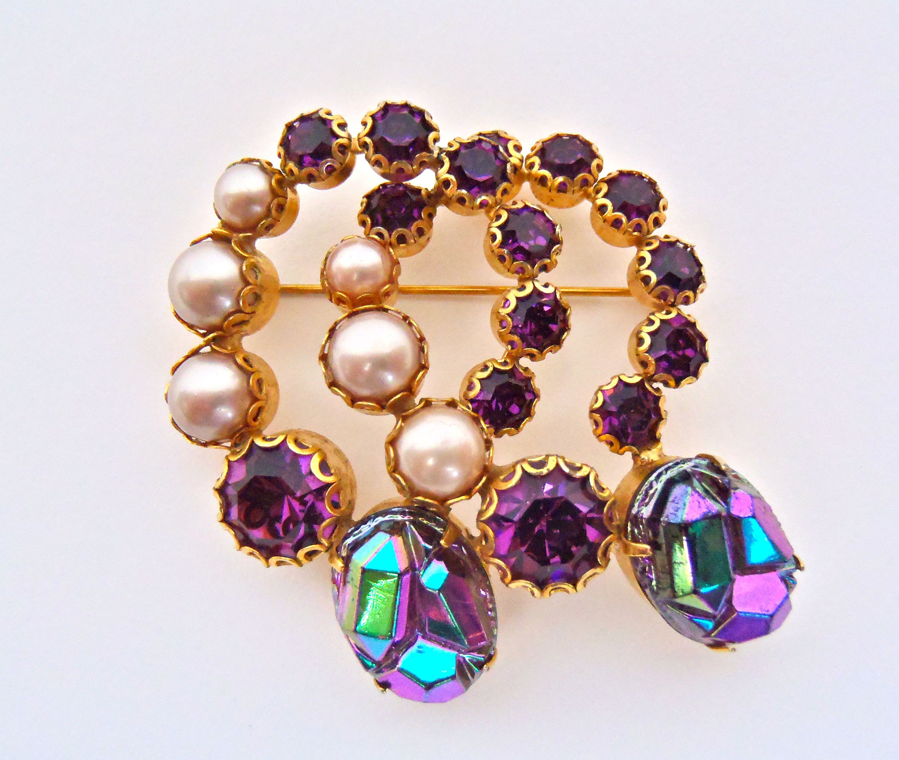 Elegant Elsa Schiaparelli Brooch With Faux Pearl Amythest - Etsy