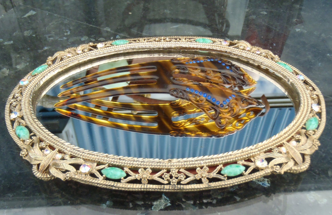 Antique, Late 19th Century (1800s) Hair Comb With Blue Rhinestones - Etsy