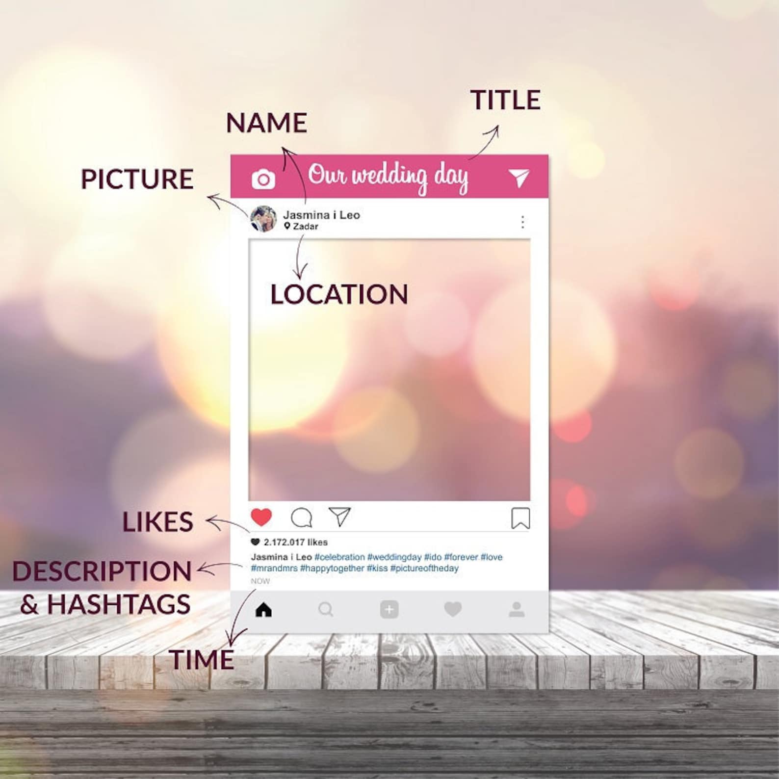 DIGITAL FILE Instagram Frame Photo Booth Prop Pink Bachelorette Party ...