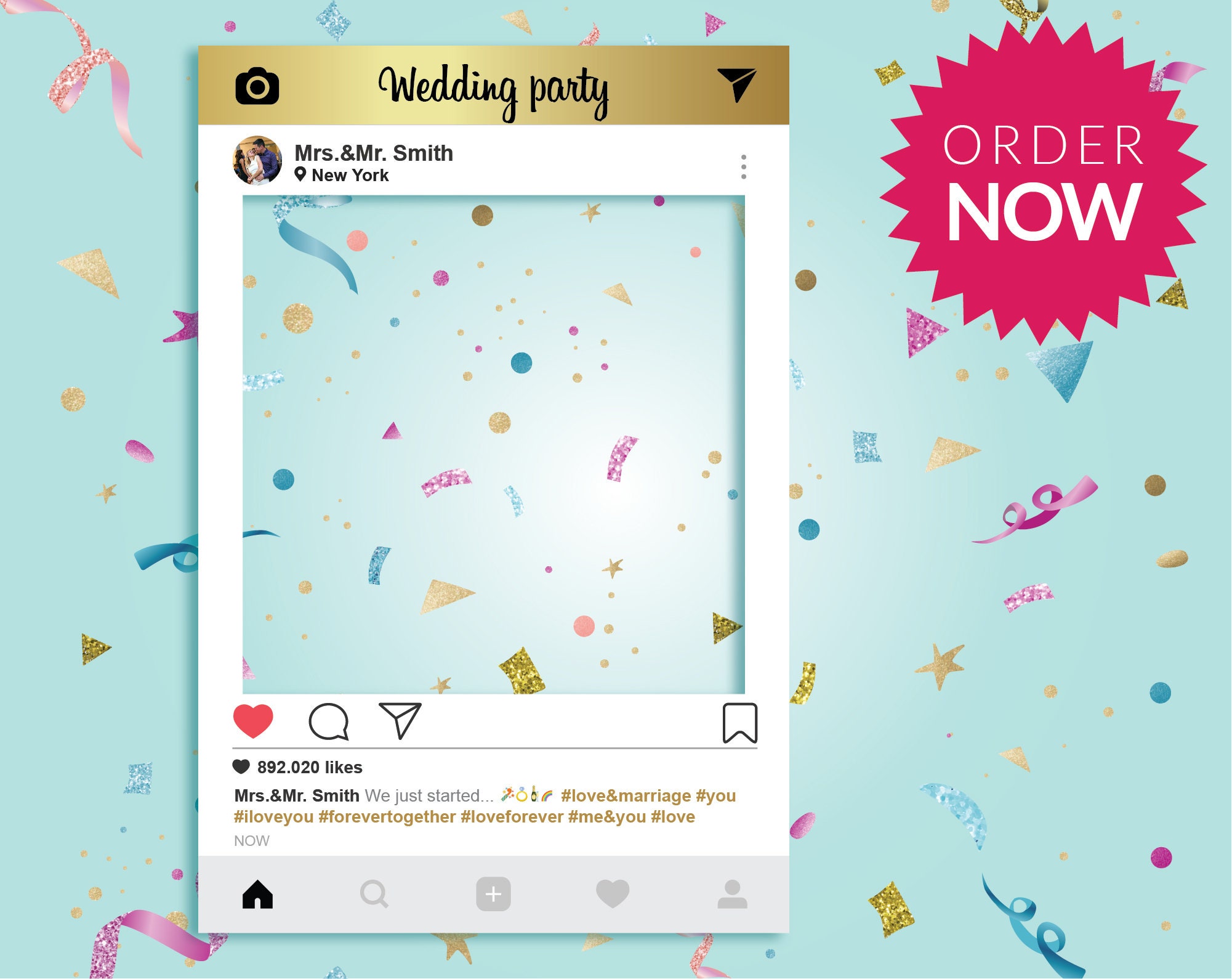 DIGITAL FILE Instagram Photo Booth Frame Gold, Instagram Wedding Prop ...