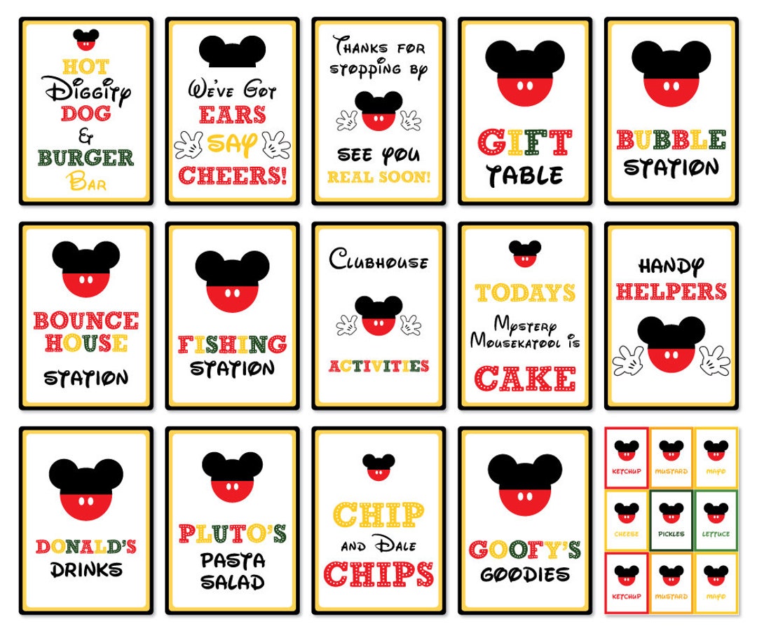Printable Set of Mickey Mouse Party Signs, 5x7 and 8x10 INSTANT ...