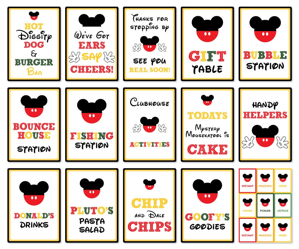 Printable Set of Mickey Mouse Party Signs, 5x7 and 8x10 INSTANT ...