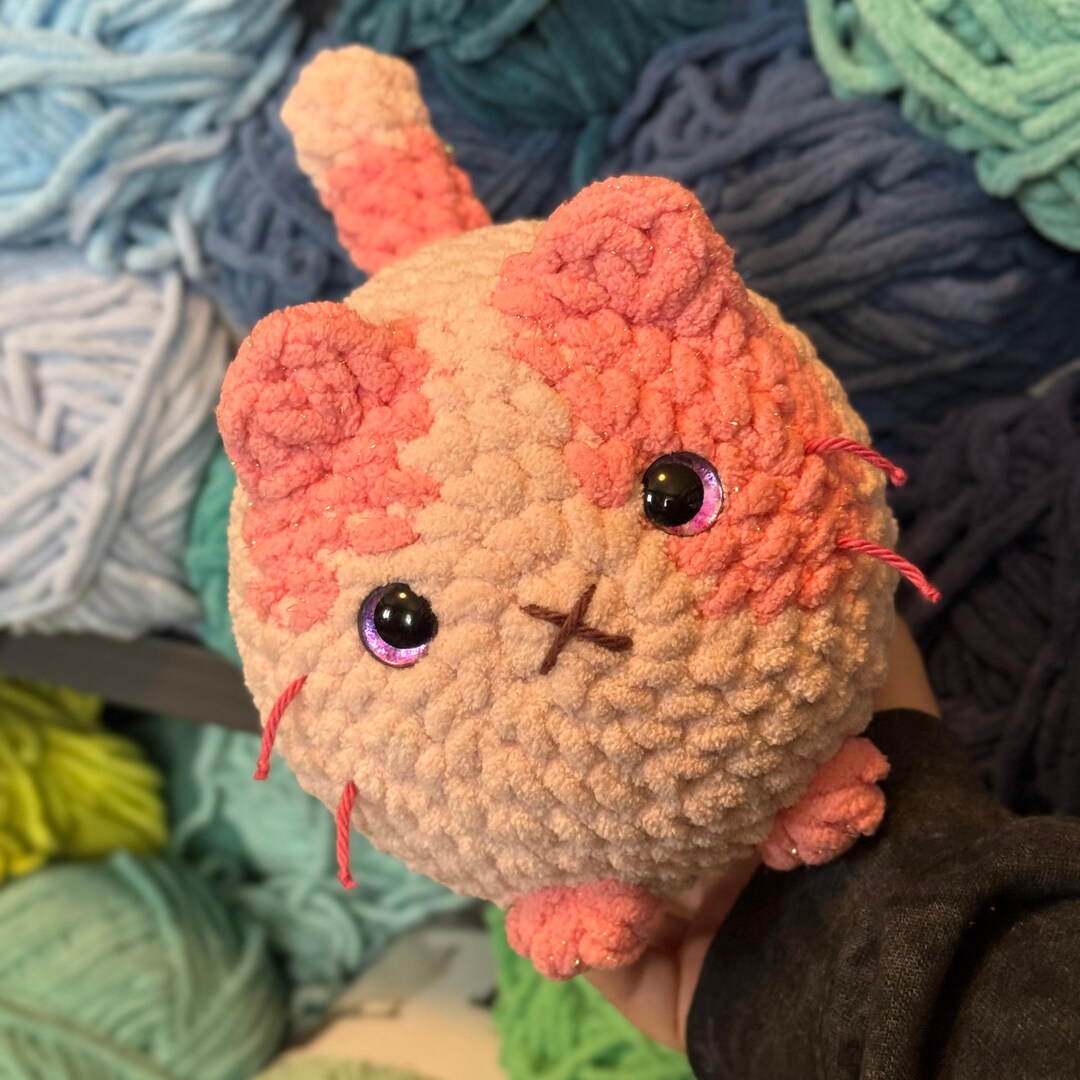 Sparkle Pink Cat Crochet Plushie Hand Painted Eyes - Etsy