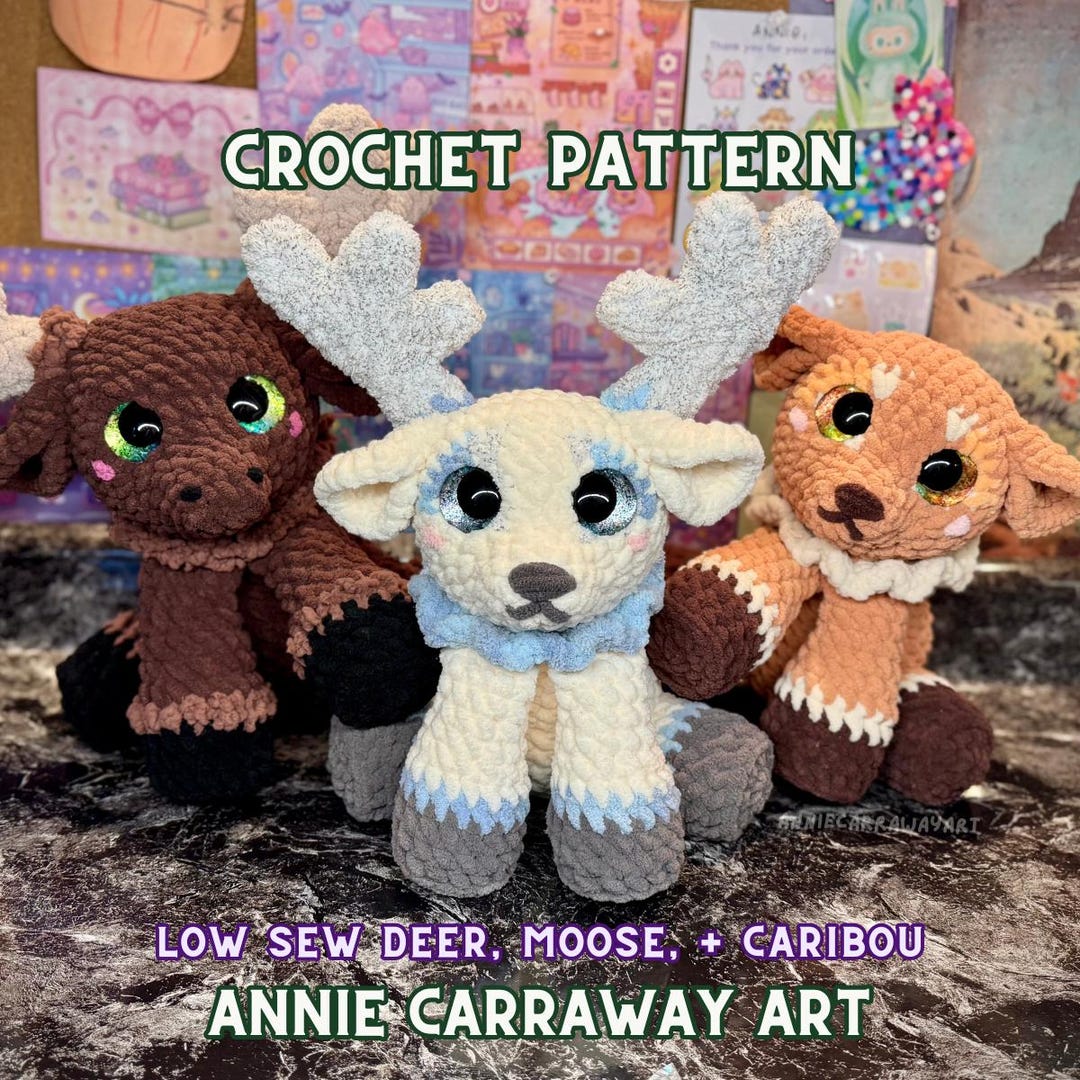 Deer and Moose Crochet Pattern | Low Sew Plushies | Annie Carraway Art ...