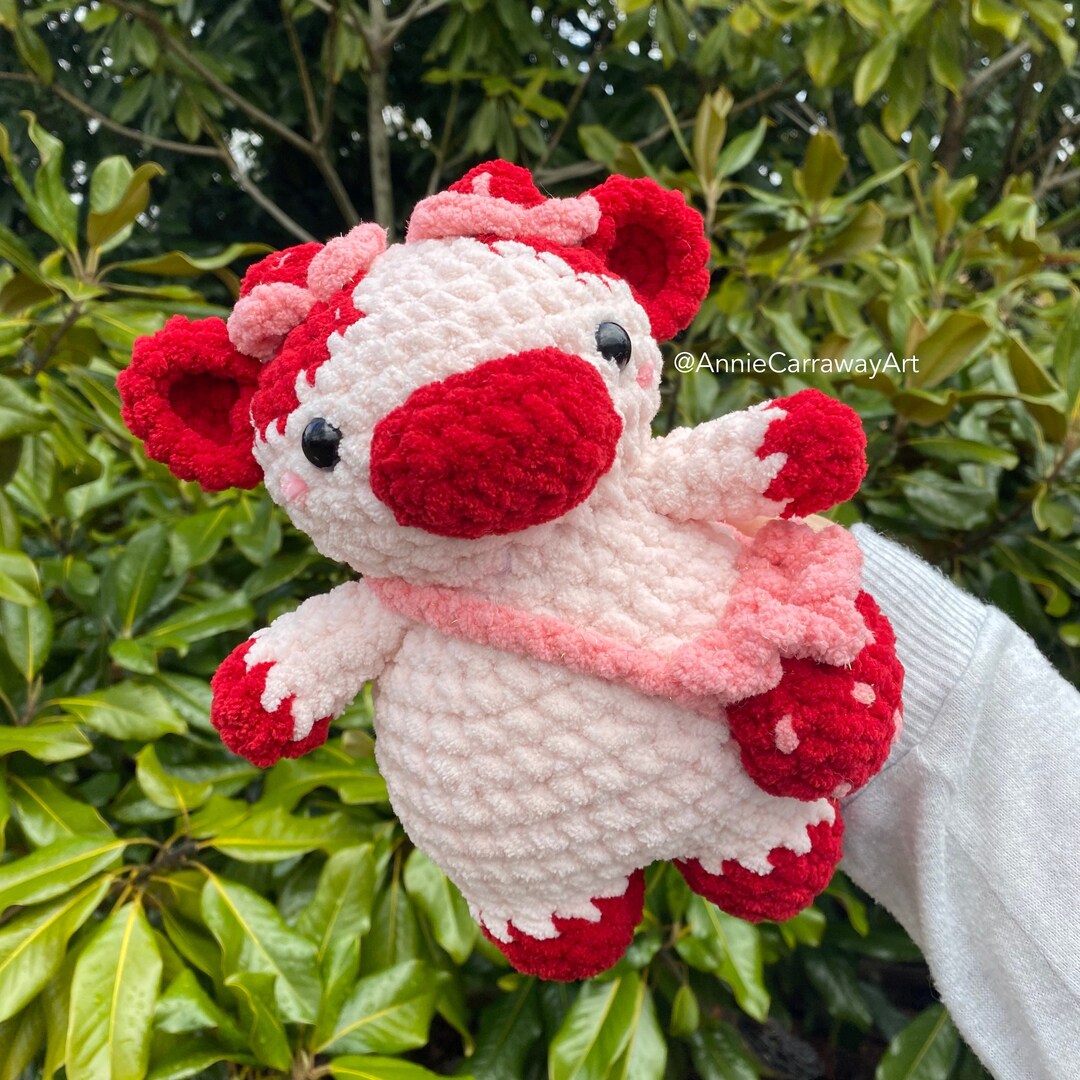 Strawberry Cow Plushie Crochet Cow Plushie, Kawaii Cow, Cute Cow Plush ...