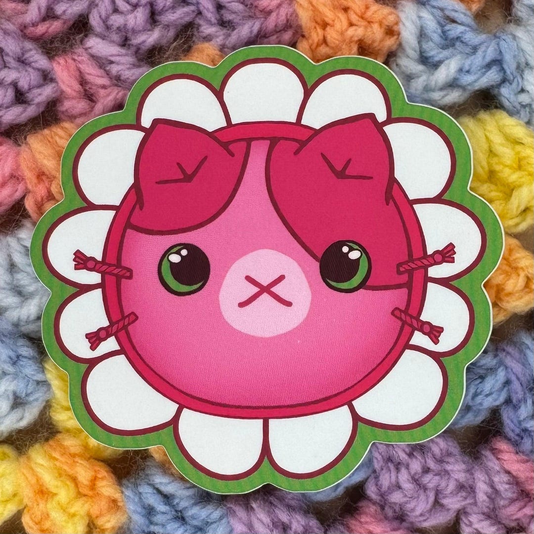 Pink Spotted Daisy Cat Sticker - Etsy