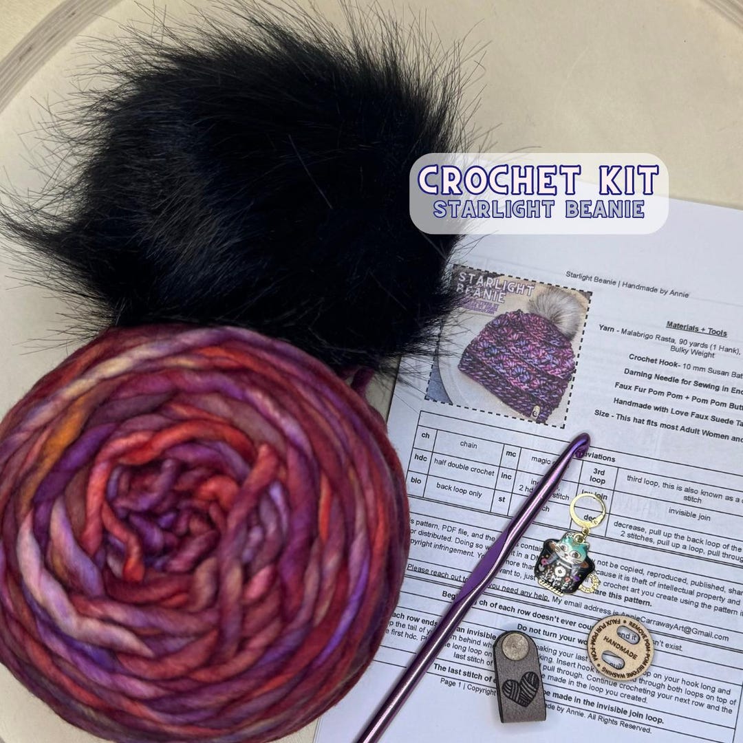 DIY Beanie Crochet Kit Hand Dyed Merino Wool 1 - Etsy