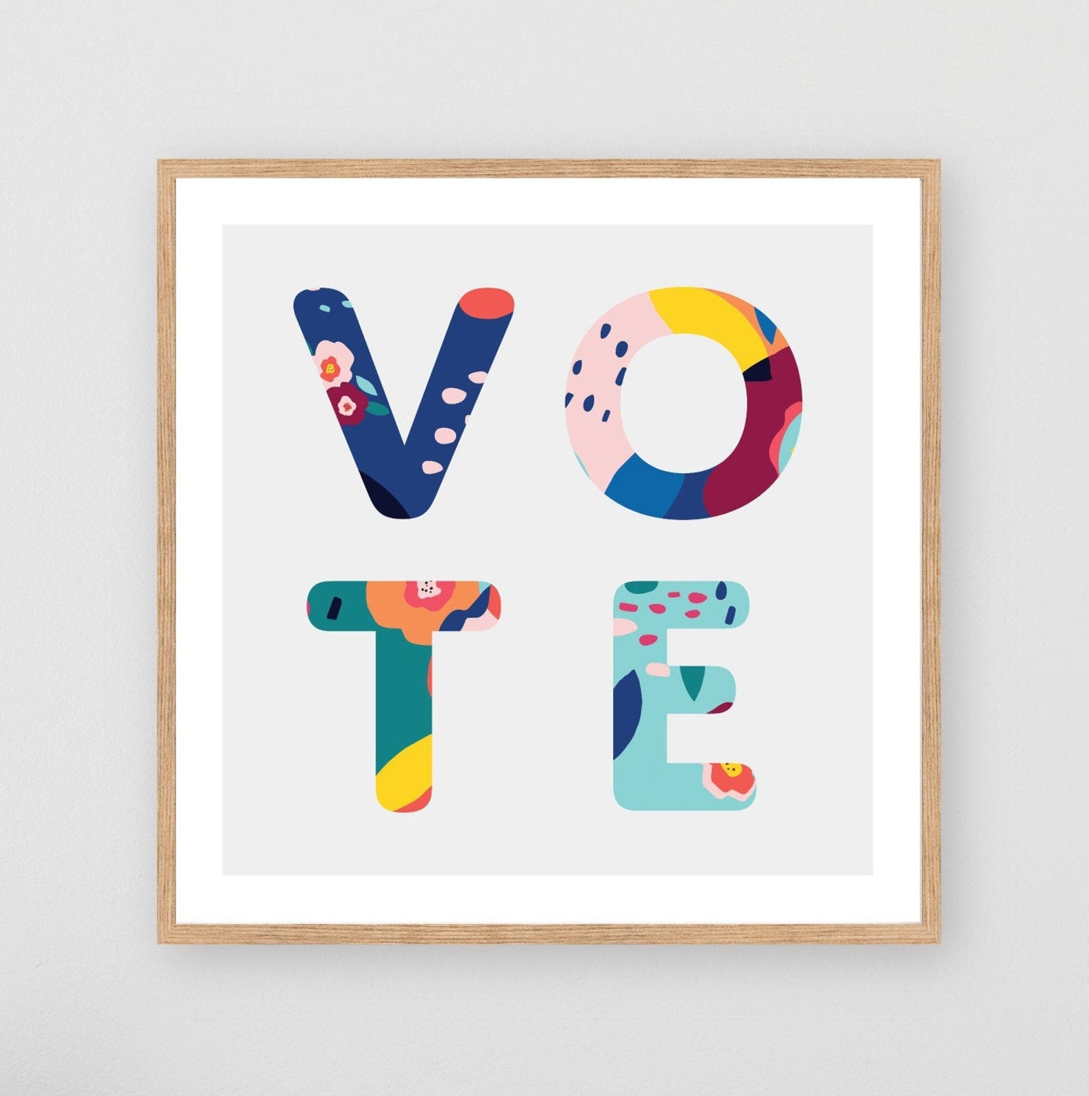 Vote Modern Floral Print Printable Wall Art, Political Decor, Square ...