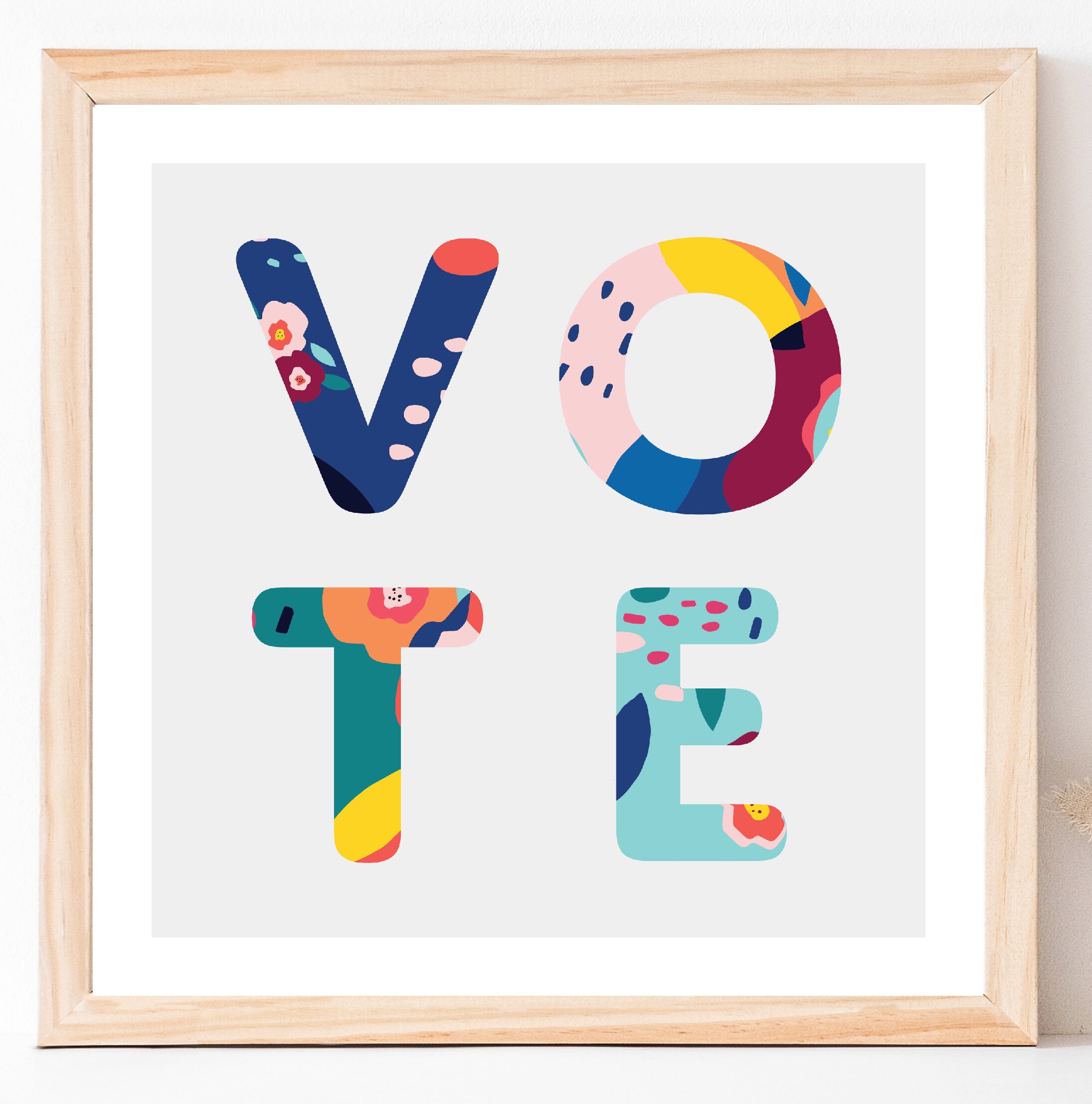 Vote Modern Floral Print Printable Wall Art, Political Decor, Square ...