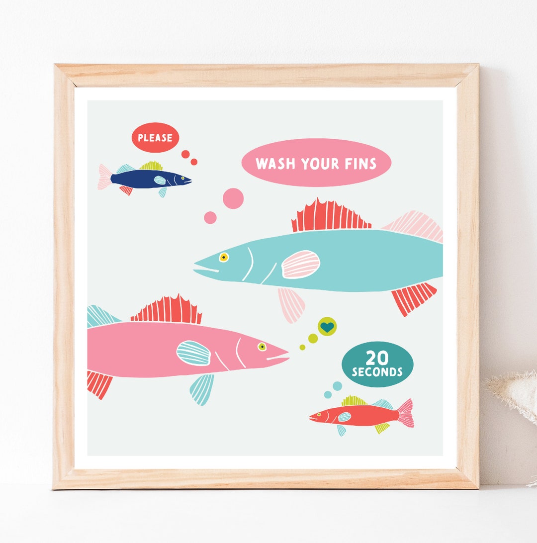Wash Your Fins Fish Print: Bathroom Hand Washing Art (digital Download ...