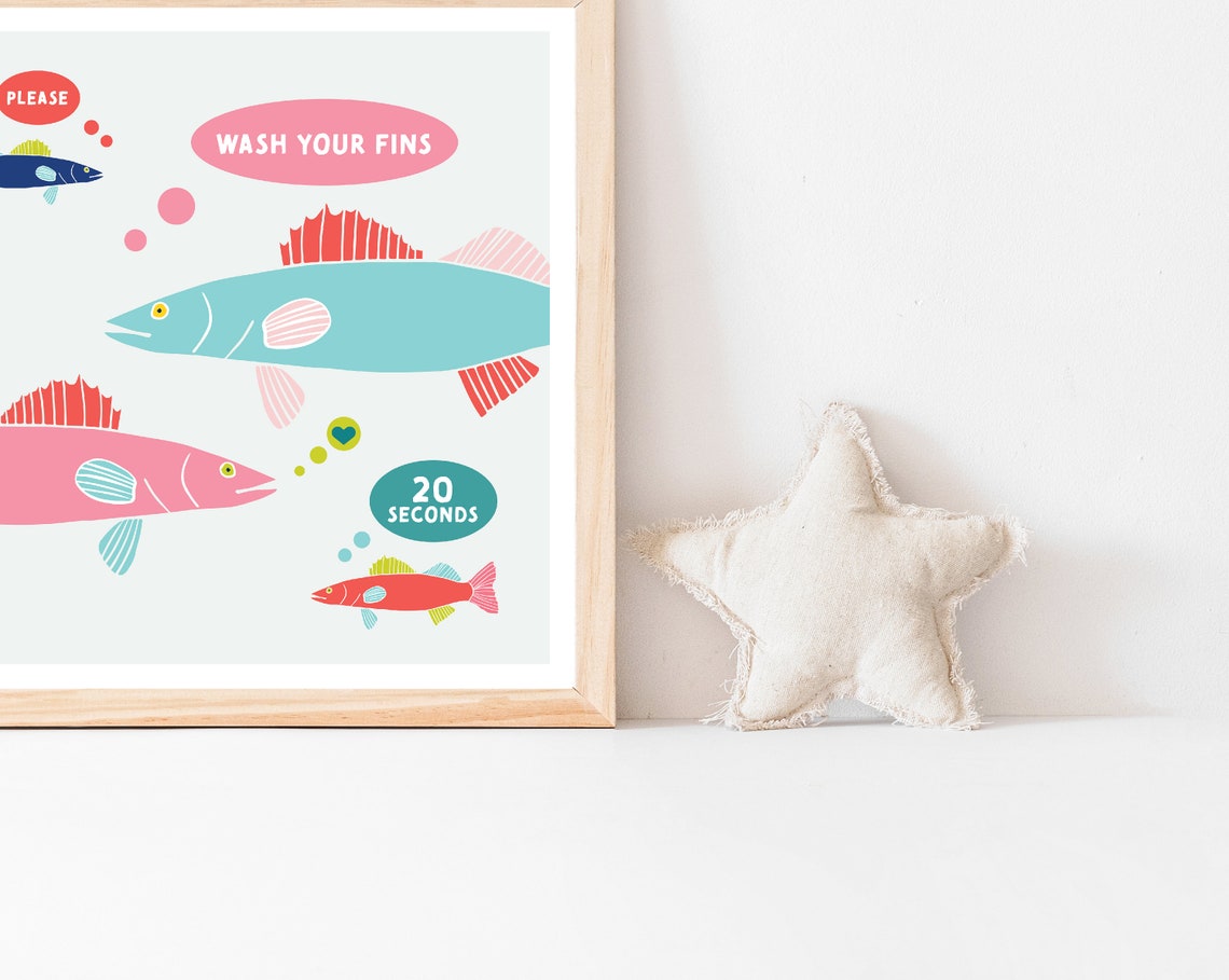 Wash Your Fins Fish Print: Bathroom Hand Washing Art (digital Download ...