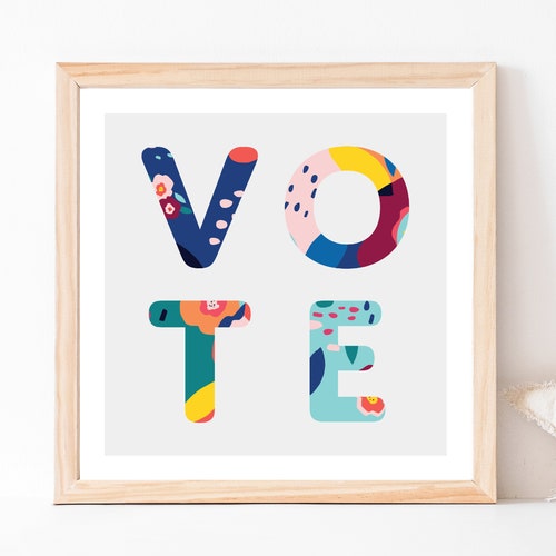 Vote Modern Floral Print Printable Wall Art Political - Etsy