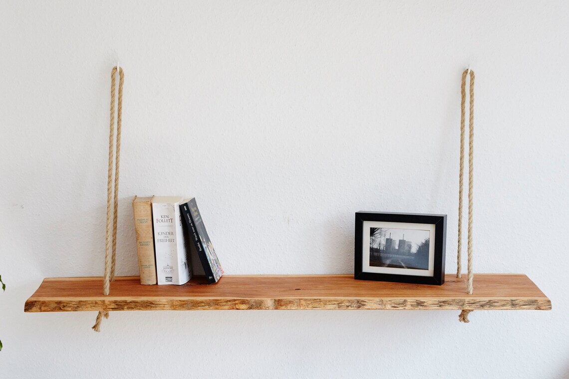 Unique Hanging Shelf Made of Oak Wood / Bookcase / Wall Shelf | Etsy