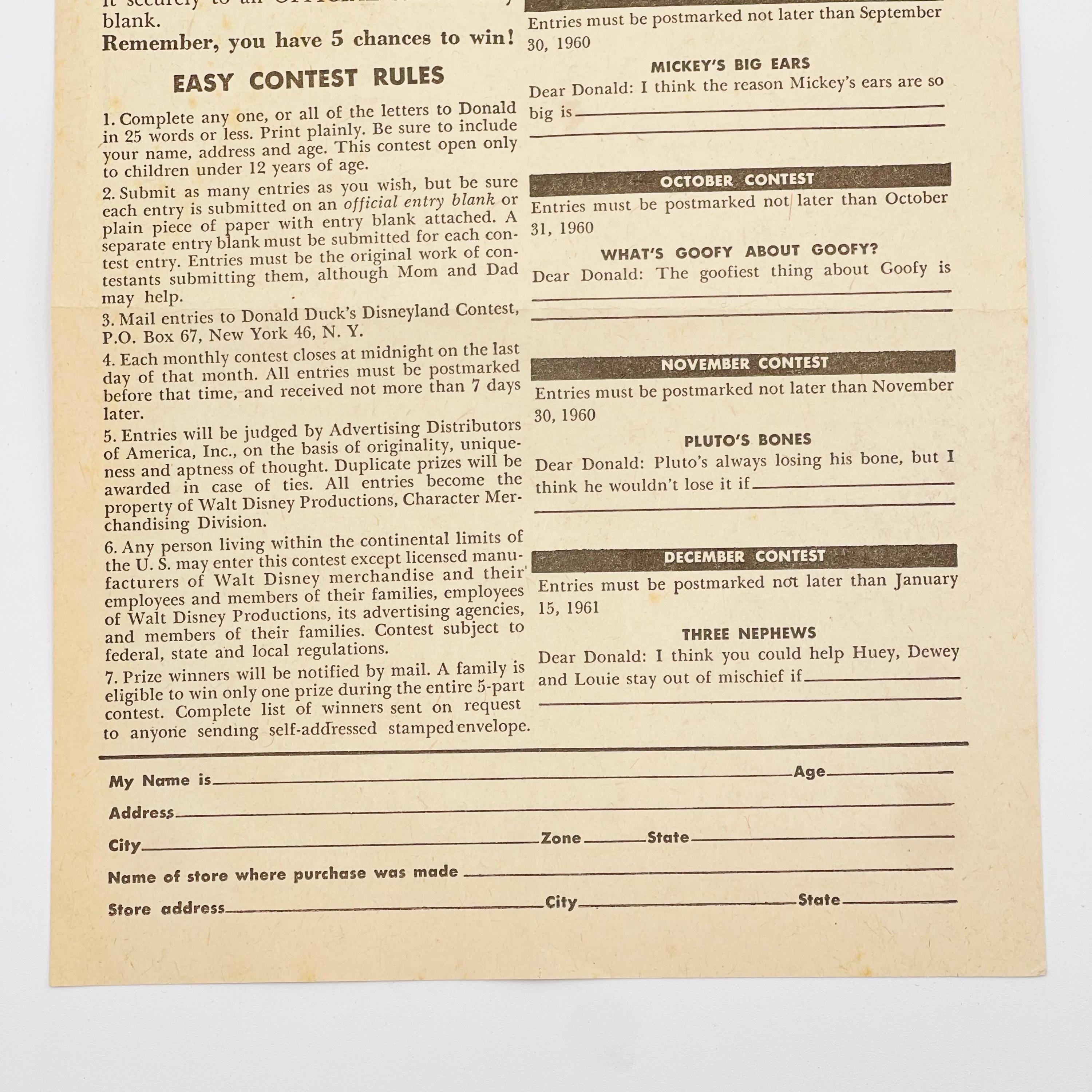 Rare 1960 Donald Duck Contest to Disneyland TWA Flyer Authentic ...