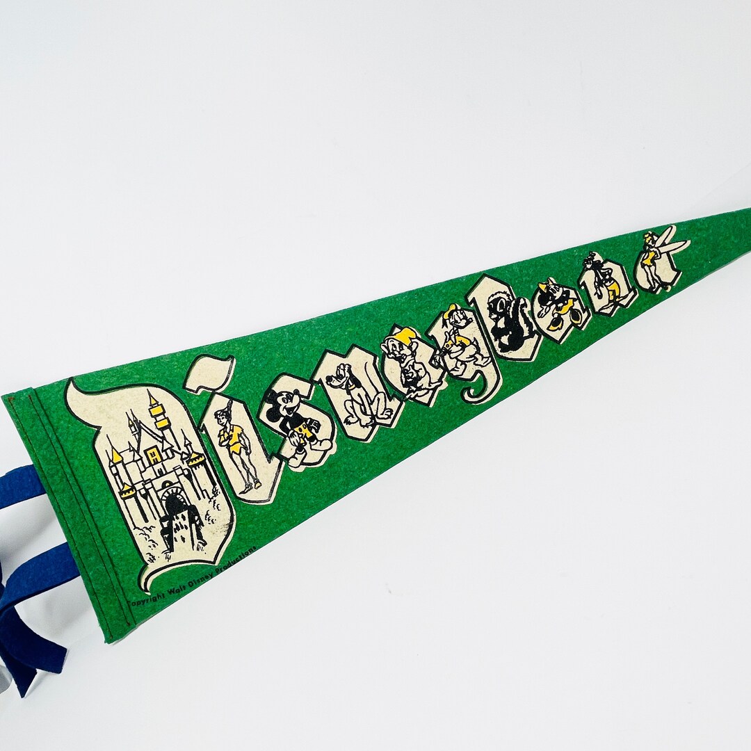 60's Rare Disneyland Green Pennant Walt Disney Productions Original ...