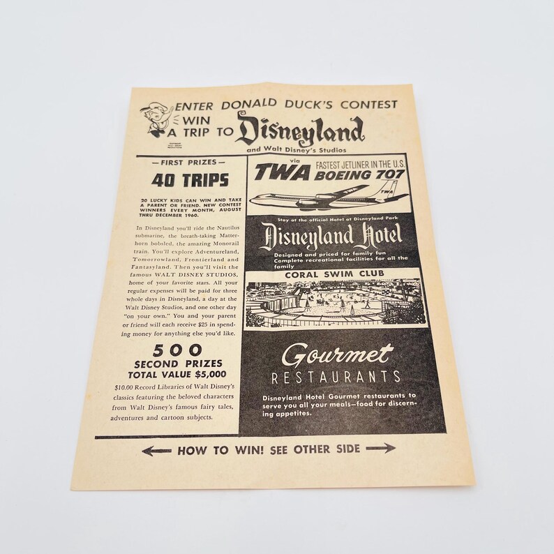 Rare 1960 Donald Duck Contest to Disneyland TWA Flyer Authentic ...