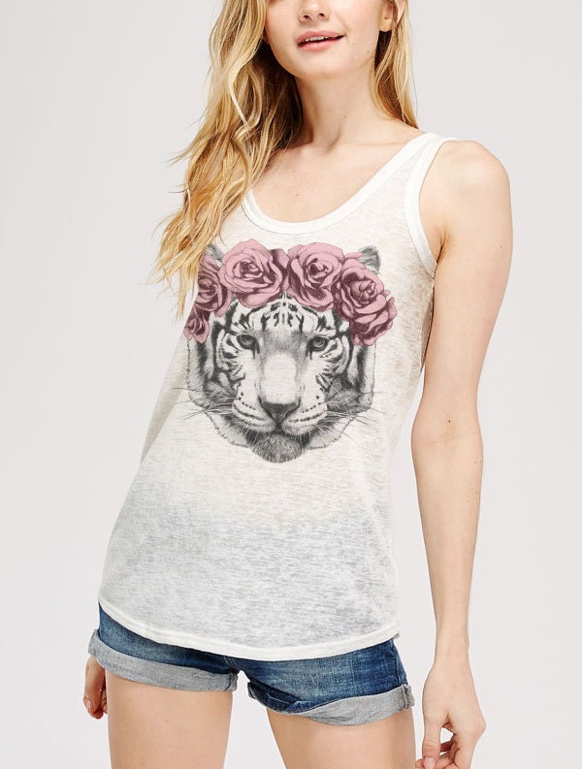 Tank Top Tiger Flower Tiger Flower Graphic Top Summer Top | Etsy