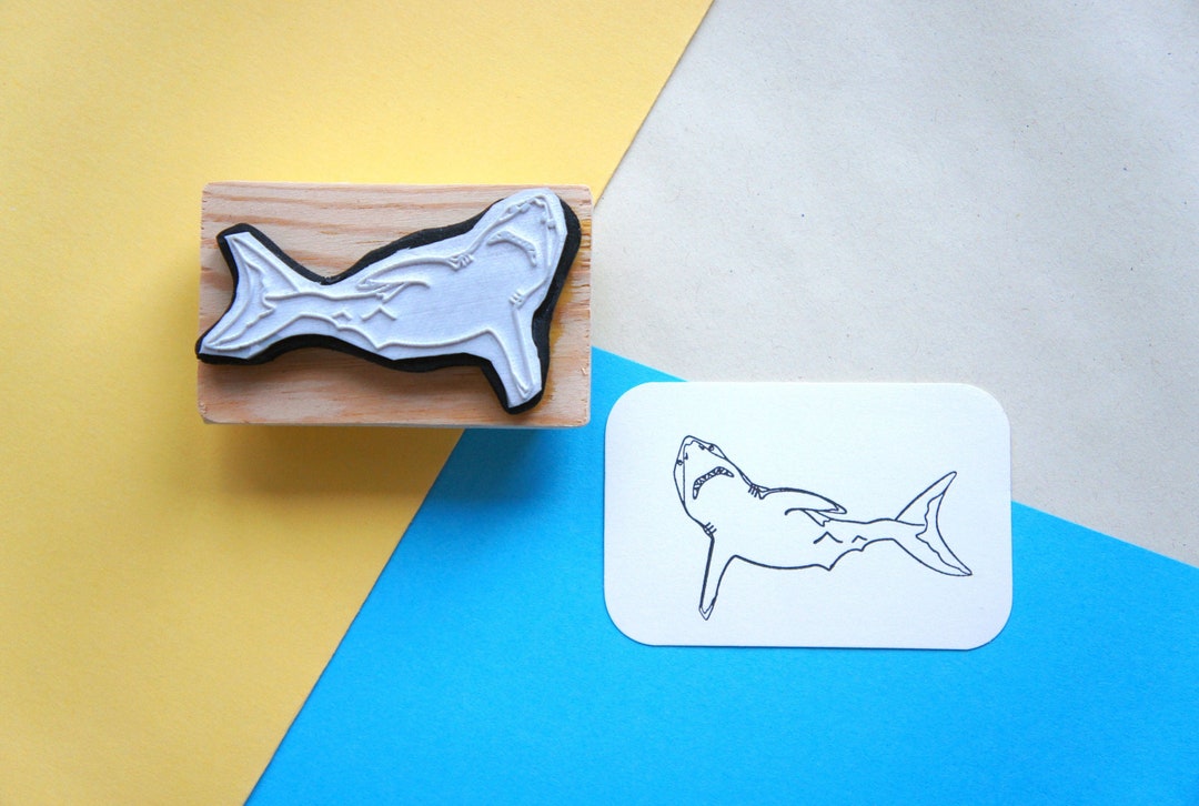 Shark Rubber Stamp, Great White Stamp, Shark Week Gift, Decorative Ink ...