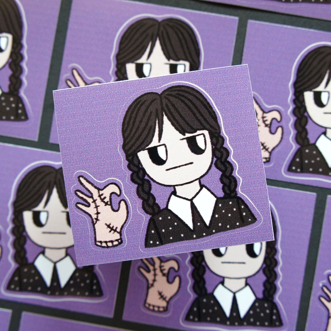 Wednesday Addams and Thing Sticker, Illustrated Kiss Cut Vinyl Sticker ...