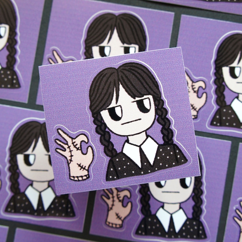 Wednesday Addams and Thing Sticker, Illustrated Kiss Cut Vinyl Sticker ...