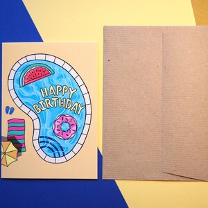 Pool Party Birthday Card - Illustrated Greeting Card - Cute Summer Card ...