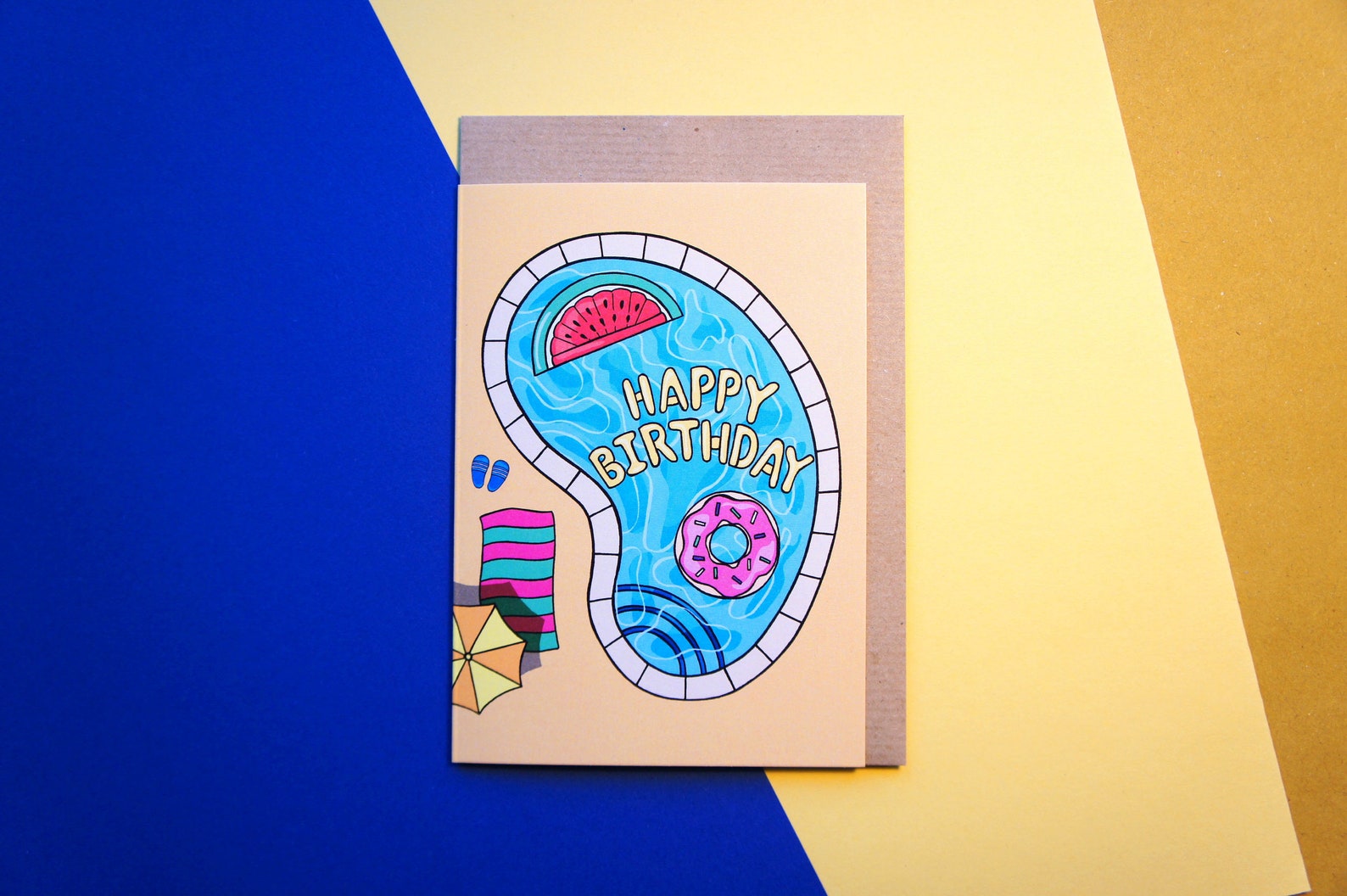 Pool Party Birthday Card Illustrated Greeting Card Cute Summer Card - Etsy