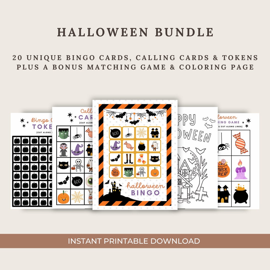 Halloween Activity Bundle With Bingo, Matching Game, and Coloring Page ...