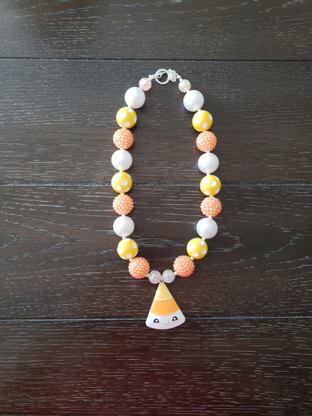 Halloween Candy Corn Necklace Chunky Bubblegum Bead Necklace / Key ...