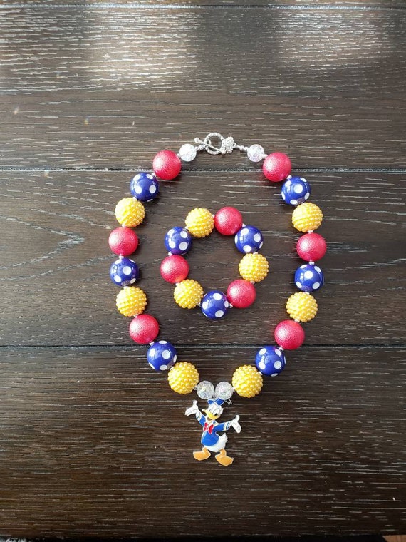 Donald Duck Inspired Chunky Bubblegum Bead Necklace & Bracelet - Etsy