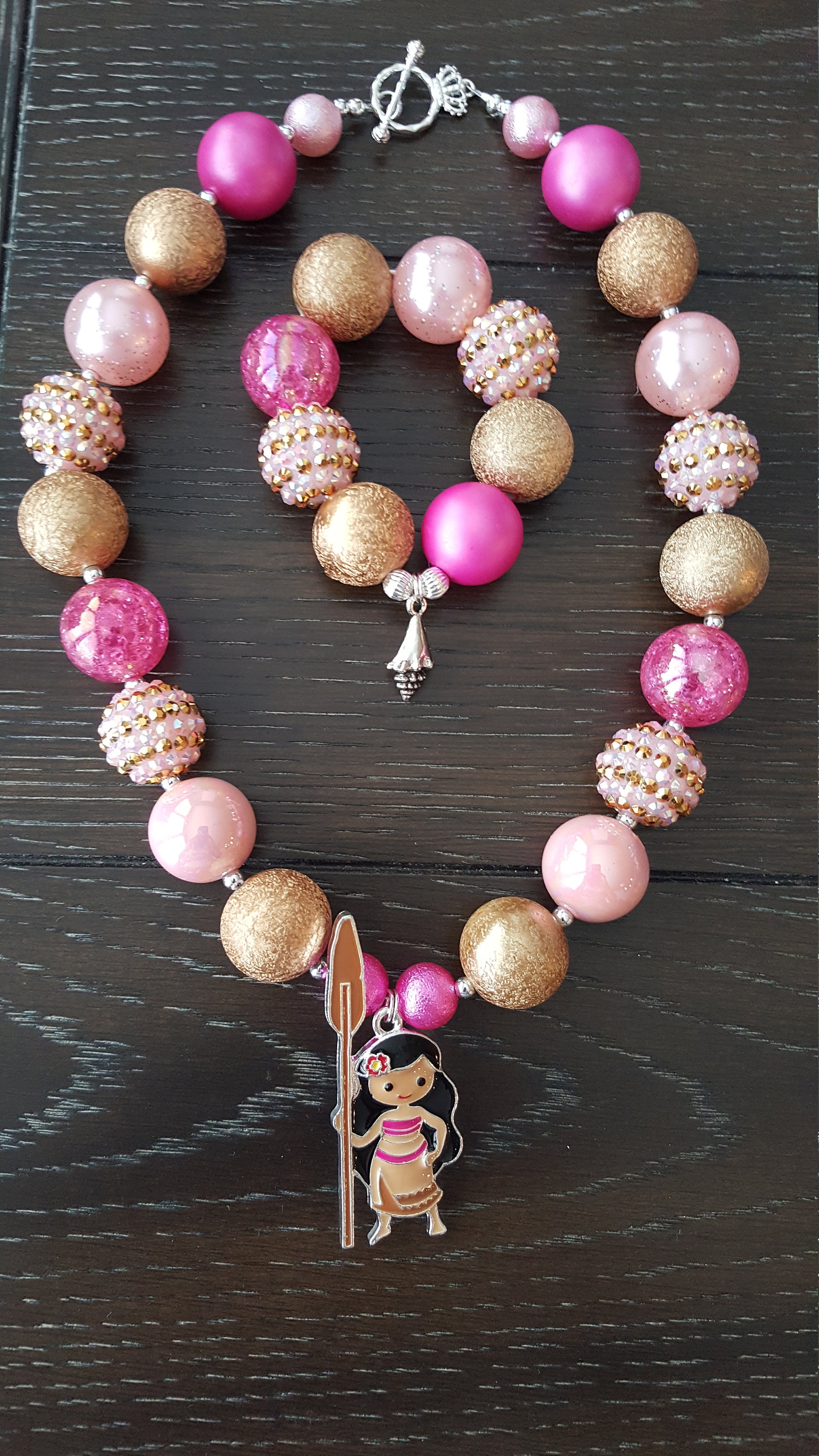 Moana Inspired Chunky Bubblegum Bead Necklace & Bracelet | Etsy