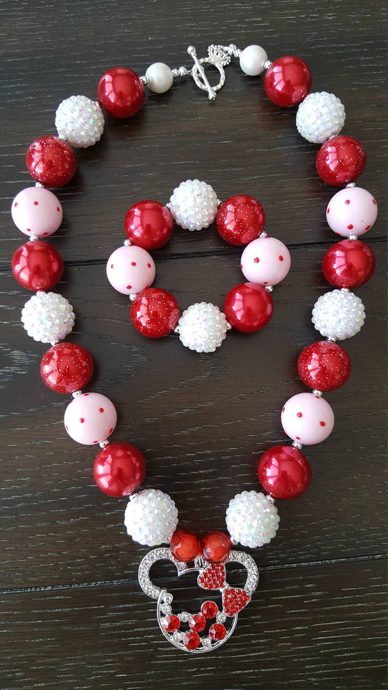 Rhinestone Minnie Mouse inspired Pendant Chunky Bubblegum Bead | Etsy
