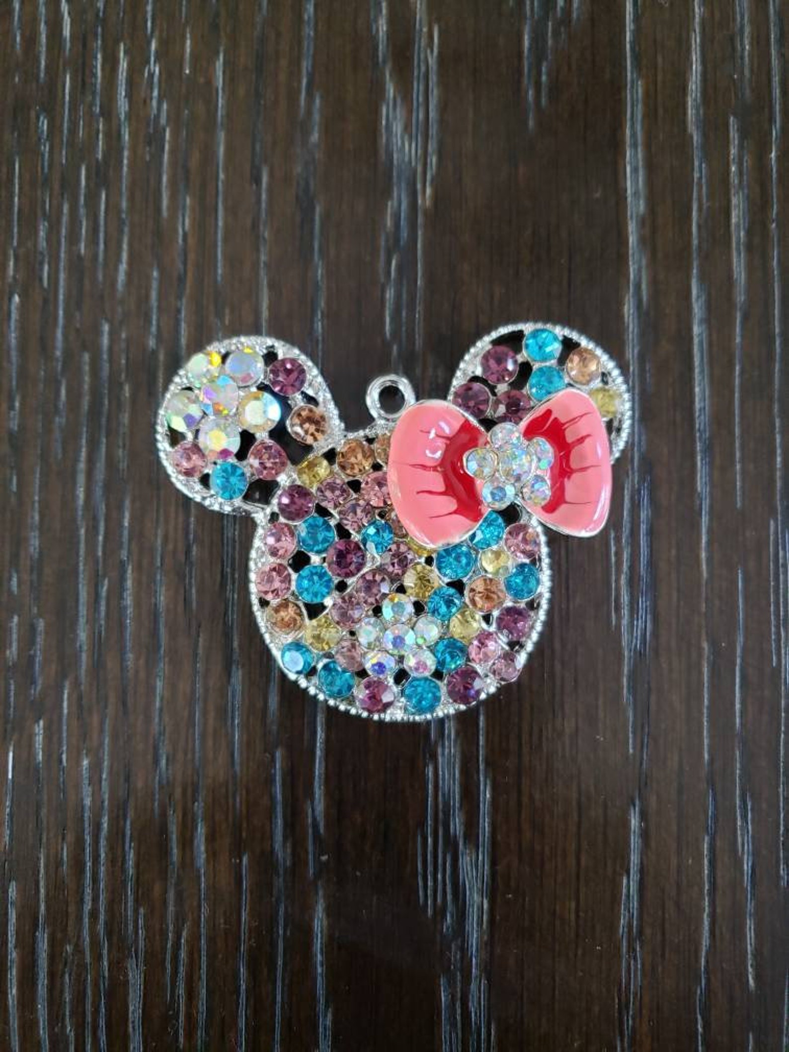Rhinestone Minnie Mouse Inspired Blue, Purple, Pink Silver Pendant ...