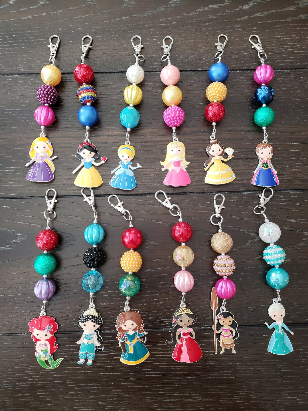 Disney Princess Inspired Party Bundle Chunky Bubblegum Bead Key Chains ...
