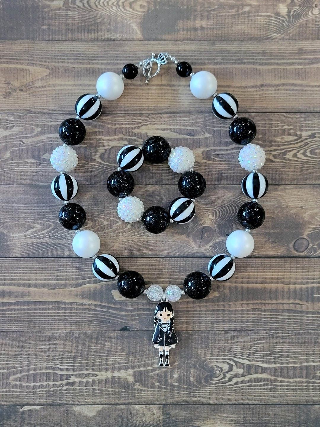 Wednesday Addams Inspired Chunky Bubblegum Necklace and Bracelet Set ...