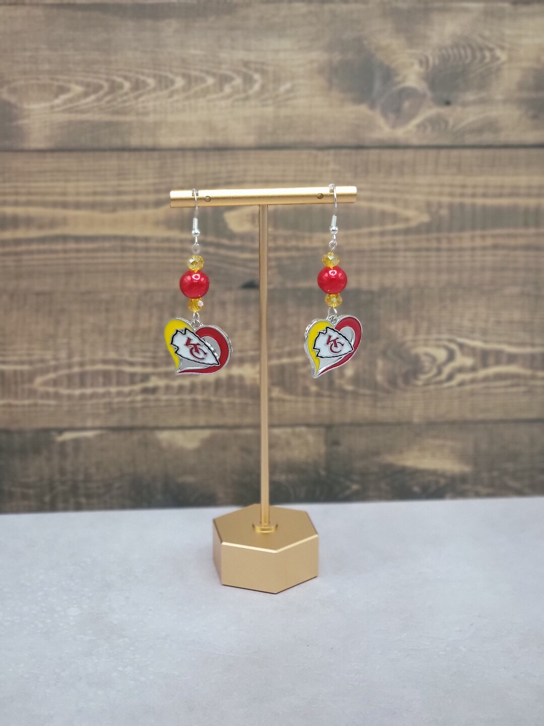 Kansas City Chiefs Inspired Beaded Heart Earrings / Dangle Earrings ...