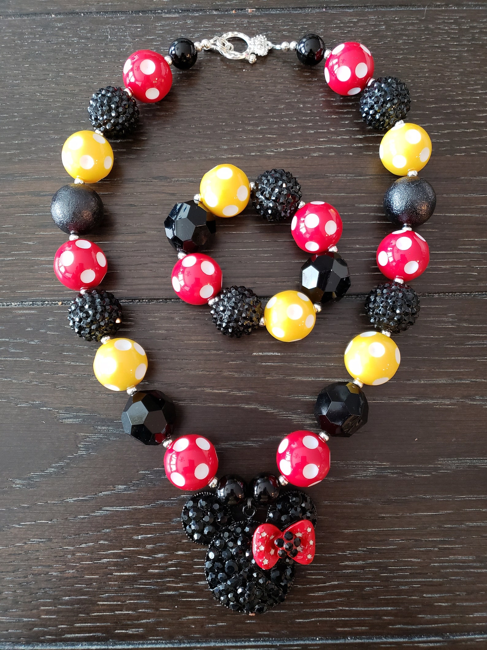 Minnie Mouse Inspired Chunky Bubblegum Bead Necklace & Bracelet ...
