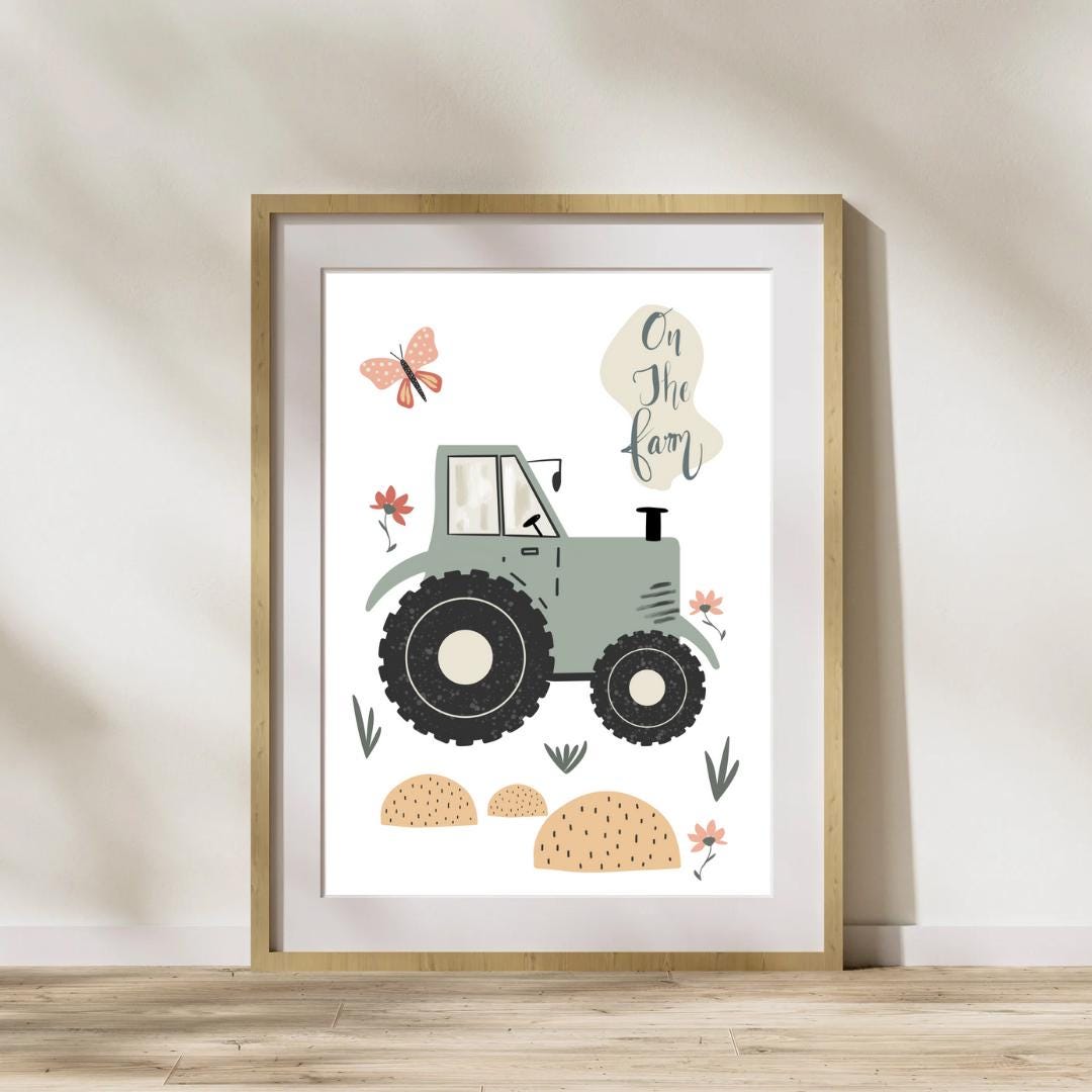On the Farm | Tractor Print. Kids Farm, Countryside Illustration . Wall ...