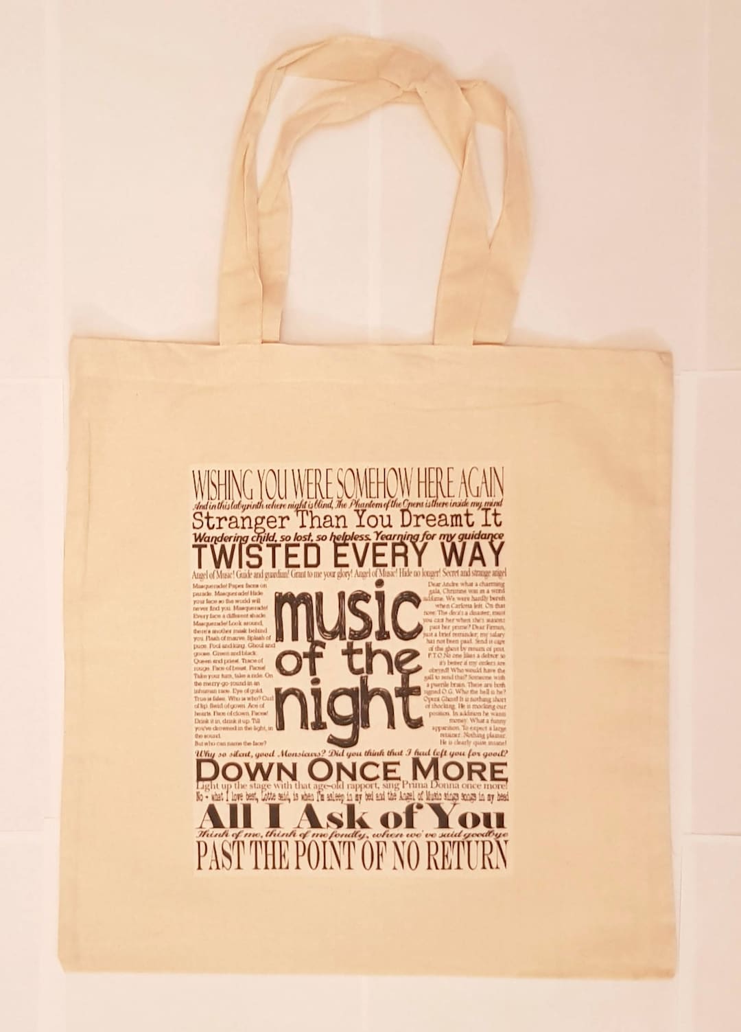 The Phantom of the Opera Quotes and Lyrics Tote/shopper Bag - Natural ...