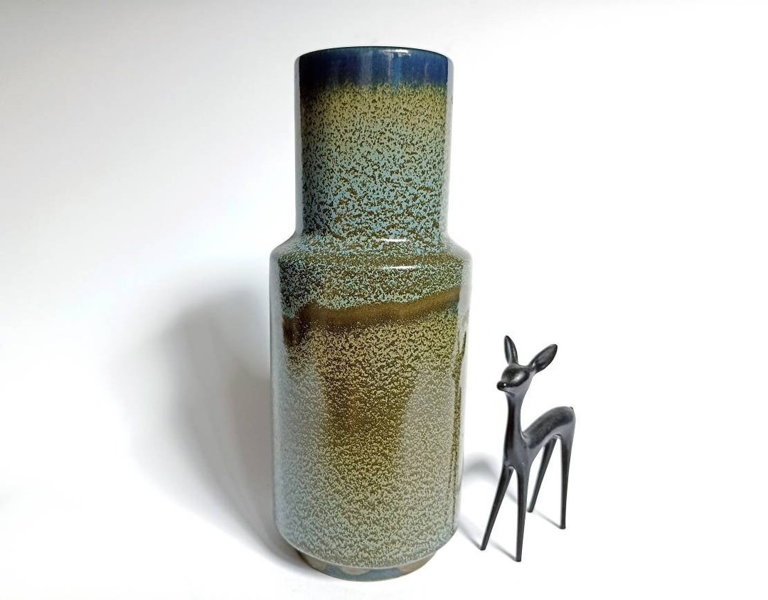 Vintage Peter Simon Gerz Ceramic Vase, Green Blue Glaze, West German ...