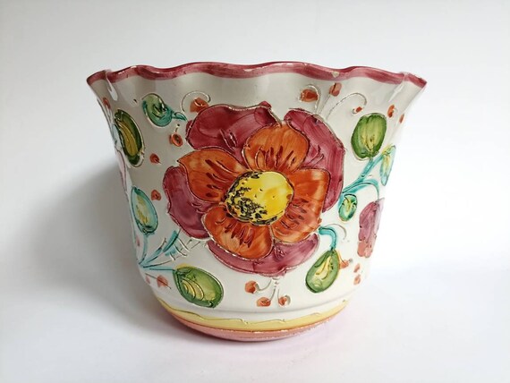 Large Italian Ceramic Planter Flower Pot Floral Decor Vintage - Etsy