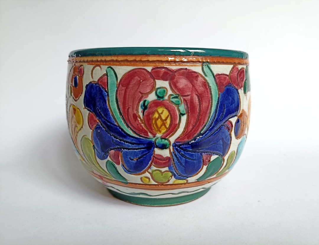 Vintage Italian Ceramic Planter Floral Pattern Mid Century Modern 70's ...